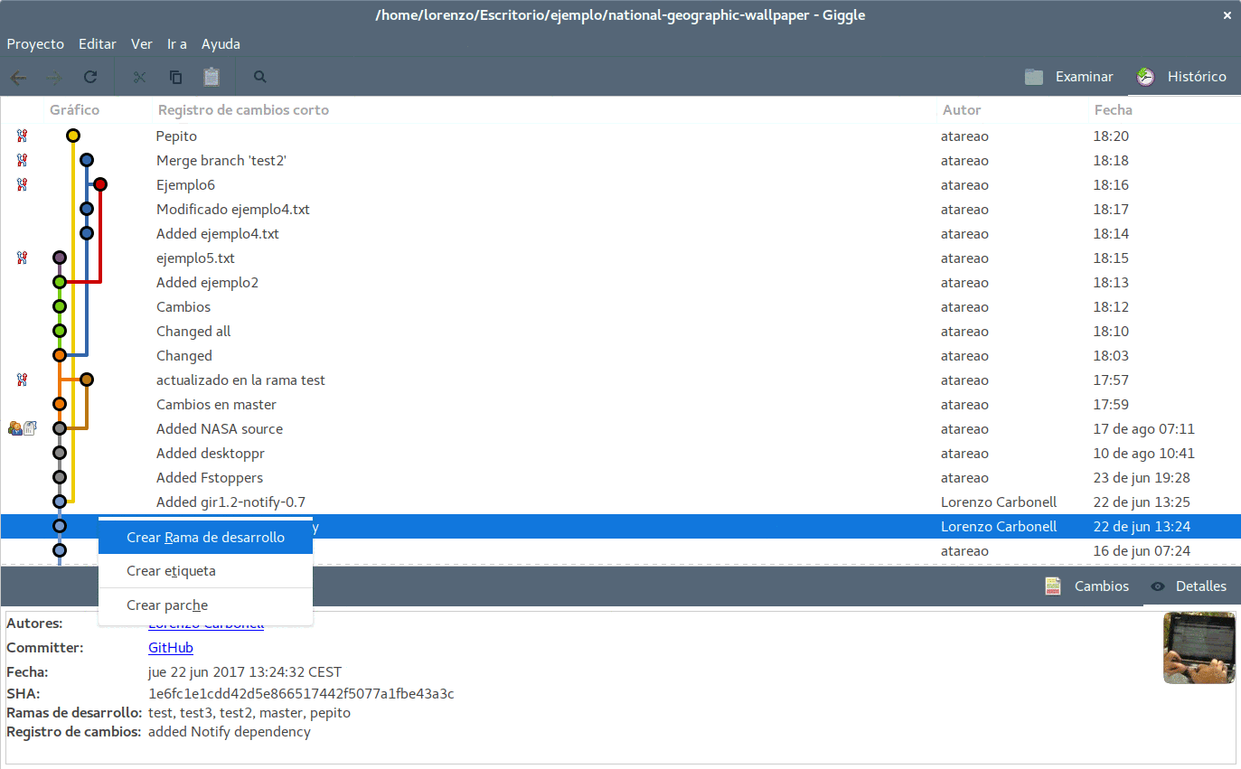 Giggle, un interesante cliente gráfico Git para Linux Mint, Ubuntu, etc ...